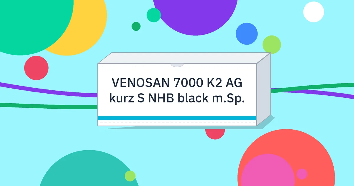 Symbolbild: Packung mit der Aufschrift VENOSAN 7000 K2 AG kurz S NHB black m.Sp. (PZN 14436020) – Verfügbarkeit und Bezug in Apotheken in Frankfurt am Main
