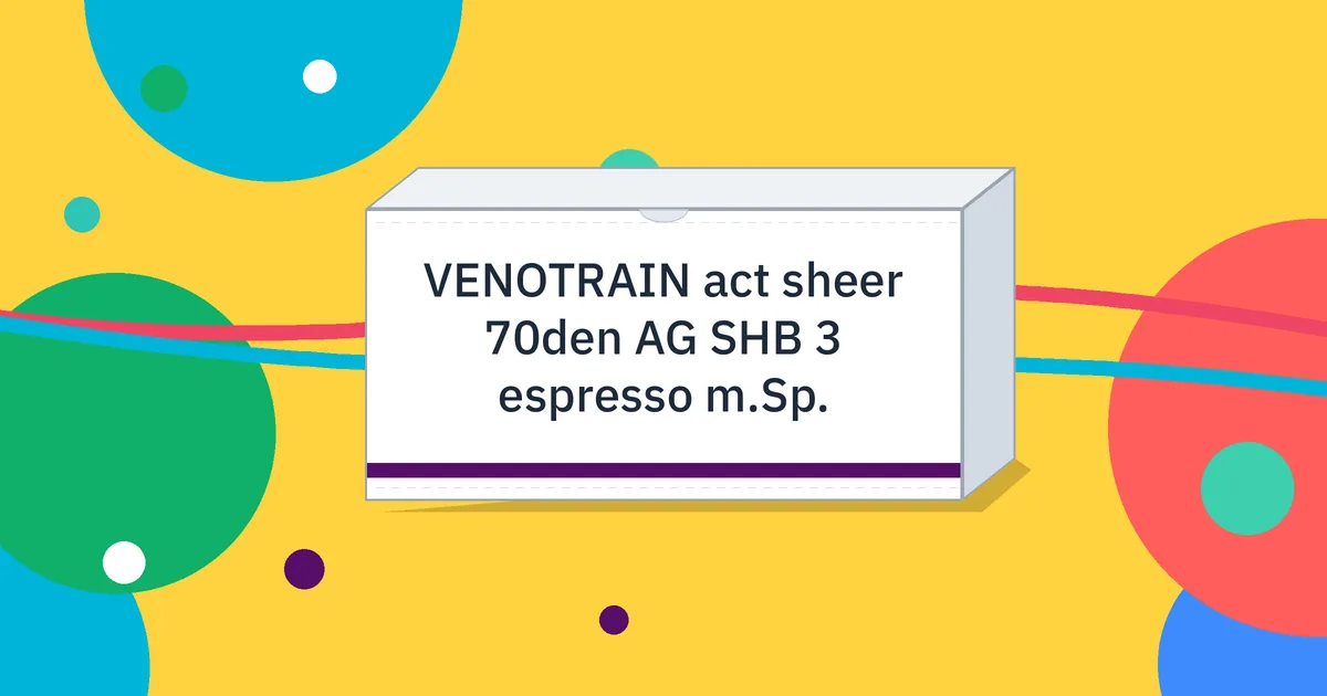 Symbolbild: Packung mit der Aufschrift VENOTRAIN act sheer 70den AG SHB 3 espresso m.Sp. (PZN 16208122) – Verfügbarkeit und Bezug in Apotheken in Frankfurt am Main