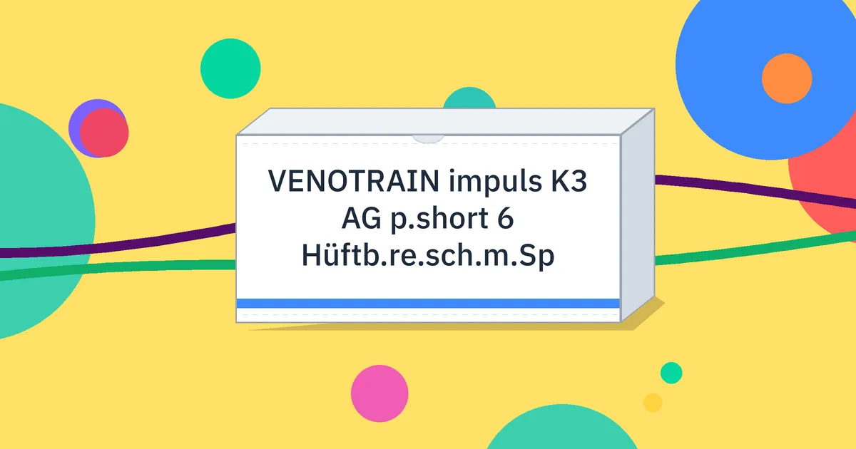 Symbolbild: Packung mit der Aufschrift VENOTRAIN impuls K3 AG p.short 6 Hüftb.re.sch.m.Sp (PZN 10293977) – Verfügbarkeit und Bezug in Apotheken in Frankfurt am Main