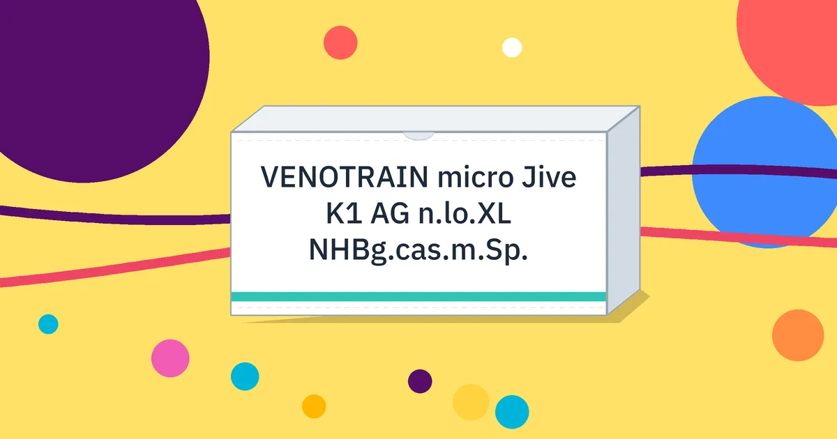 Symbolbild: Packung mit der Aufschrift VENOTRAIN micro Jive K1 AG n.lo.XL NHBg.cas.m.Sp. (PZN 20766715) – Verfügbarkeit und Bezug in Apotheken in Frankfurt am Main