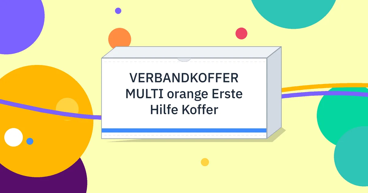 Symbolbild: Packung mit der Aufschrift VERBANDKOFFER MULTI orange Erste Hilfe Koffer (PZN 03215296) – Verfügbarkeit und Bezug in Apotheken in Frankfurt am Main