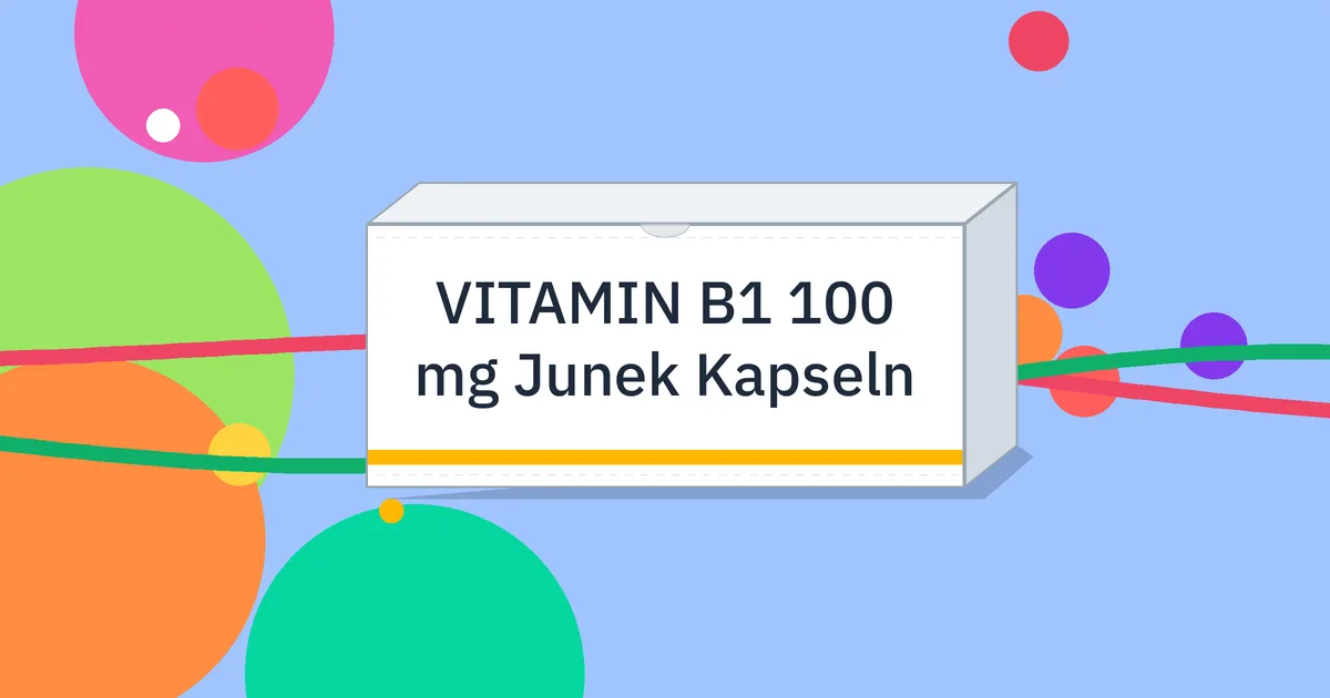 Symbolbild: Packung mit der Aufschrift VITAMIN B1 100 mg Junek Kapseln (PZN 16572106) – Verfügbarkeit und Bezug in Apotheken in Frankfurt am Main