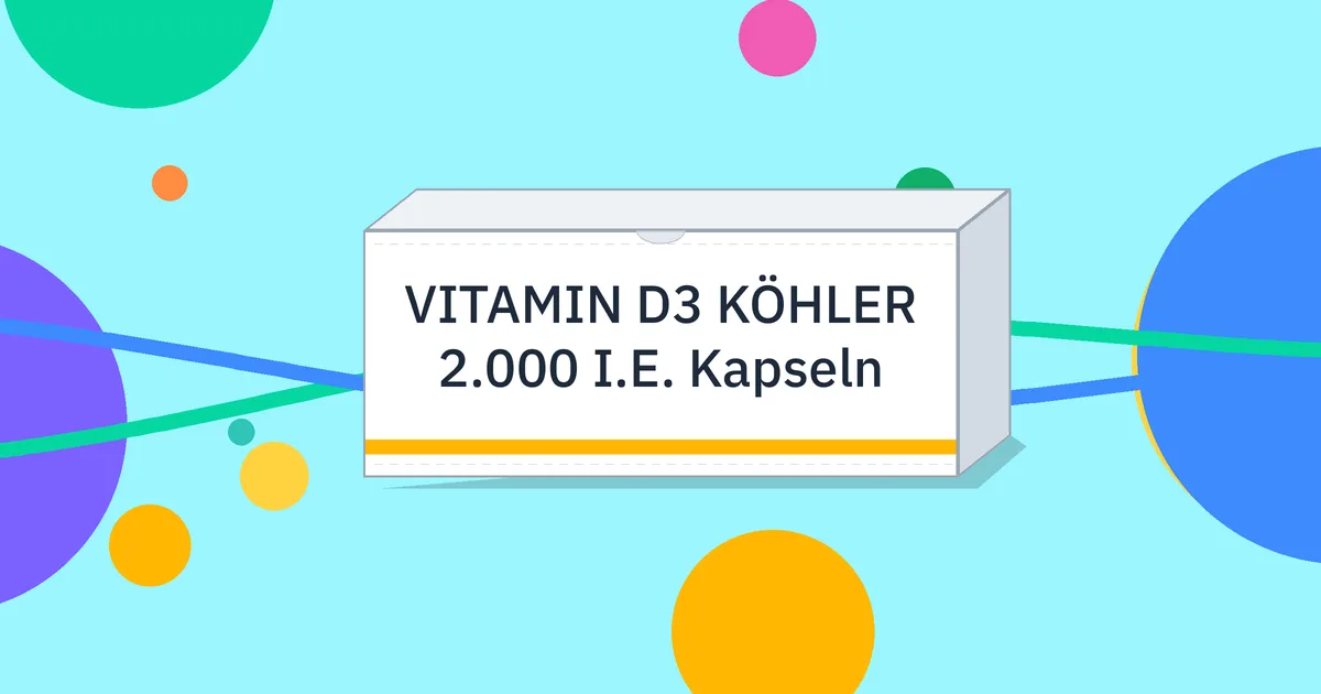 Symbolbild: Packung mit der Aufschrift VITAMIN D3 KÖHLER 2.000 I.E. Kapseln (PZN 10005056) – Verfügbarkeit und Bezug in Apotheken in Frankfurt am Main