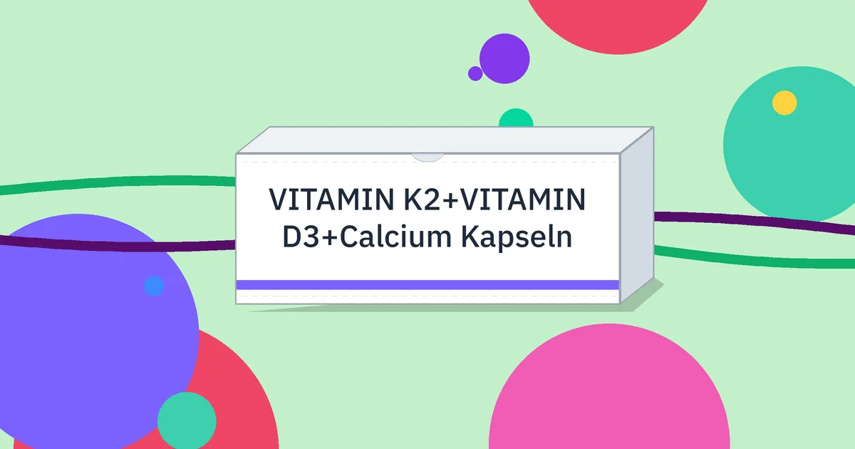 Symbolbild: Packung mit der Aufschrift VITAMIN K2+VITAMIN D3+Calcium Kapseln (PZN 19337423) – Verfügbarkeit und Bezug in Apotheken in Frankfurt am Main