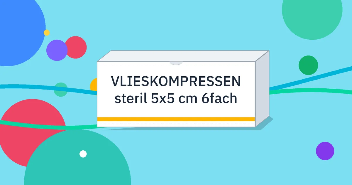 Symbolbild: Packung mit der Aufschrift VLIESKOMPRESSEN steril 5x5 cm 6fach (PZN 01280125) – Verfügbarkeit und Bezug in Apotheken in Frankfurt am Main