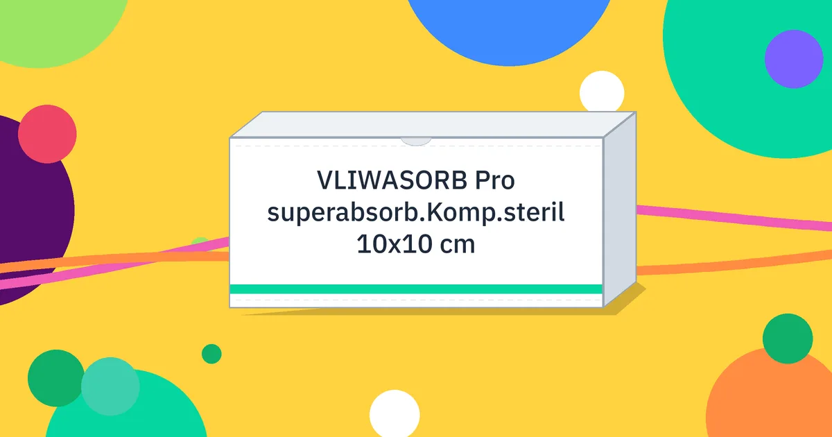 Symbolbild: Packung mit der Aufschrift VLIWASORB Pro superabsorb.Komp.steril 10x10 cm (PZN 19557432) – Verfügbarkeit und Bezug in Apotheken in Frankfurt am Main