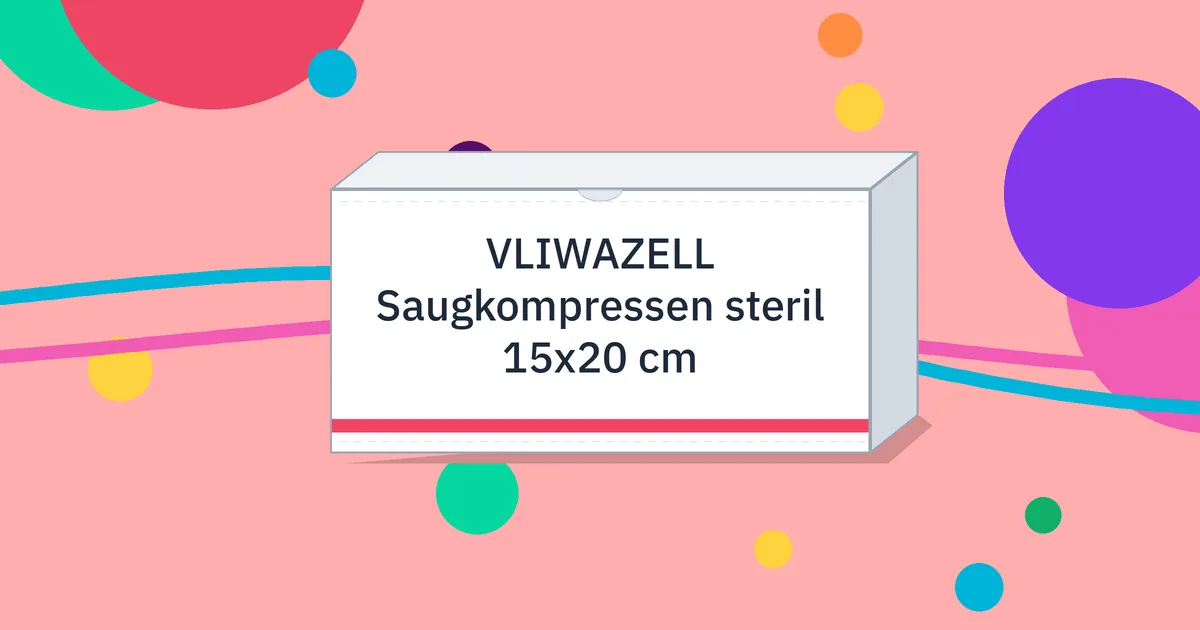 Symbolbild: Packung mit der Aufschrift VLIWAZELL Saugkompressen steril 15x20 cm (PZN 14444321) – Verfügbarkeit und Bezug in Apotheken in Frankfurt am Main