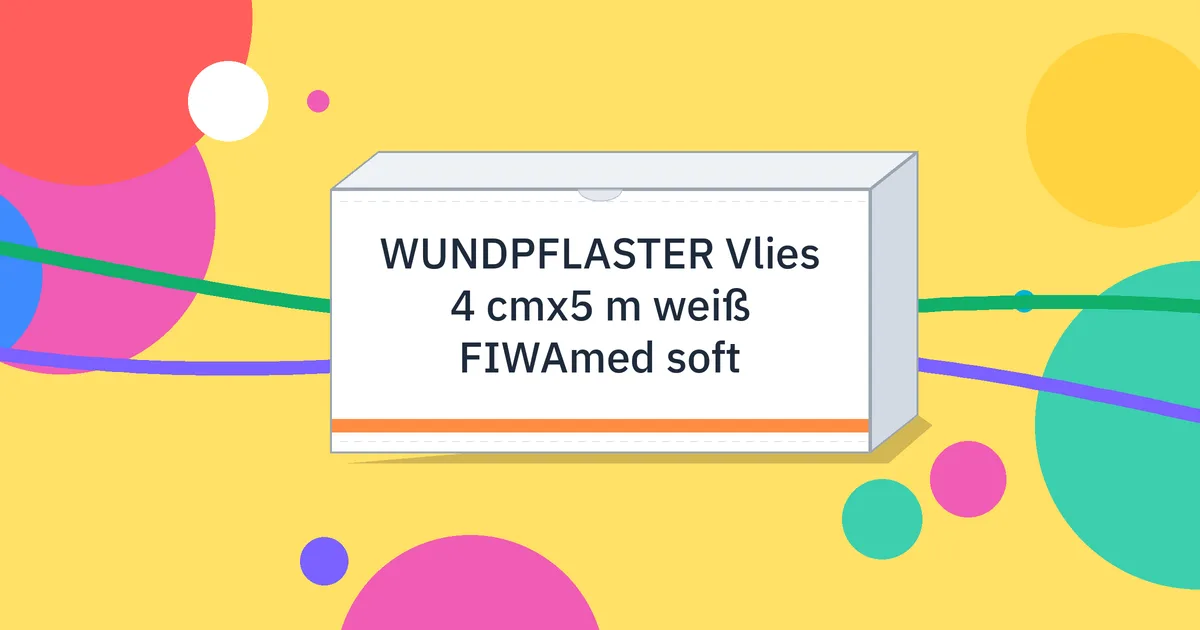 Symbolbild: Packung mit der Aufschrift WUNDPFLASTER Vlies 4 cmx5 m weiß FIWAmed soft (PZN 11859576) – Verfügbarkeit und Bezug in Apotheken in Frankfurt am Main
