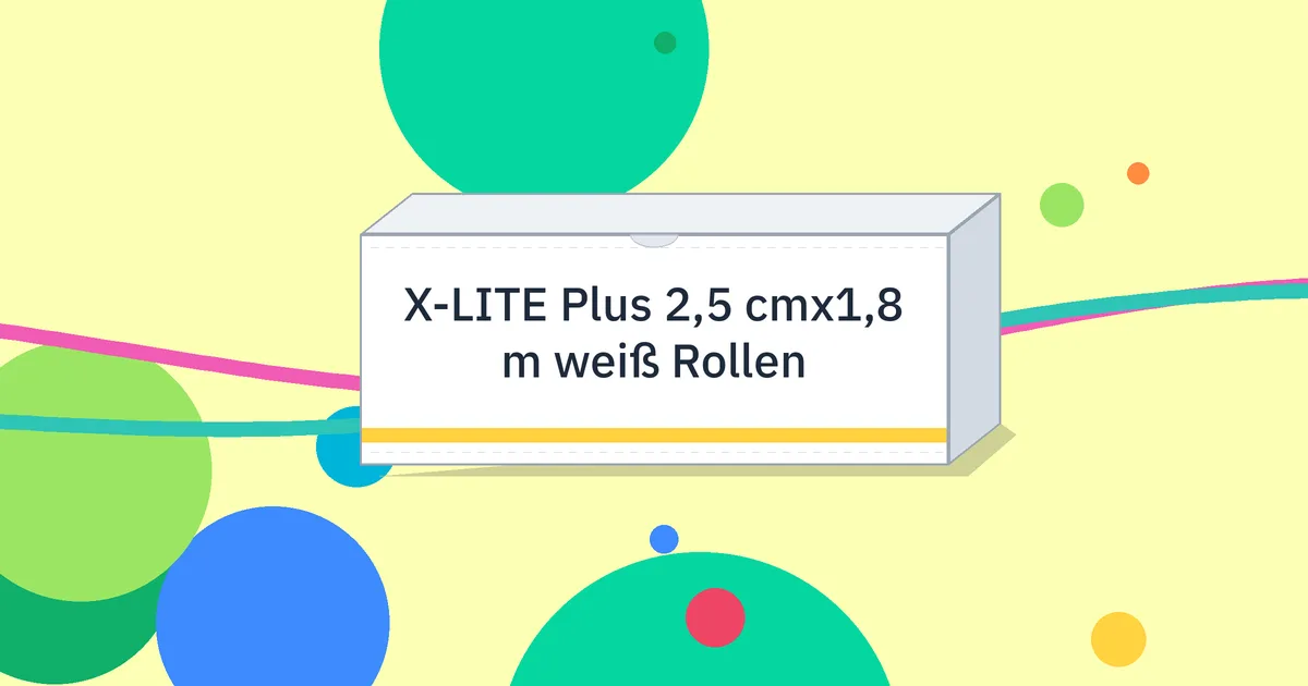 Symbolbild: Packung mit der Aufschrift X-LITE Plus 2,5 cmx1,8 m weiß Rollen (PZN 14441328) – Verfügbarkeit und Bezug in Apotheken in Frankfurt am Main