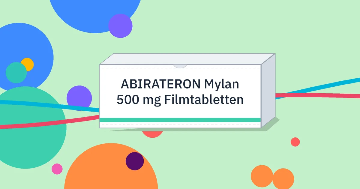 Symbolbild: Packung mit der Aufschrift ABIRATERON Mylan 500 mg Filmtabletten (PZN 17944254) – Verfügbarkeit und Bezug in Apotheken in Frankfurt am Main