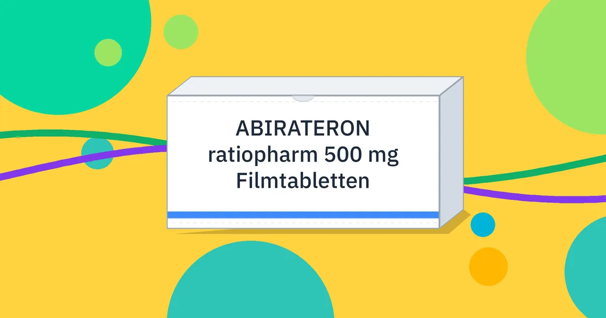 Symbolbild: Packung mit der Aufschrift ABIRATERON ratiopharm 500 mg Filmtabletten (PZN 18045049) – Verfügbarkeit und Bezug in Apotheken in Frankfurt am Main