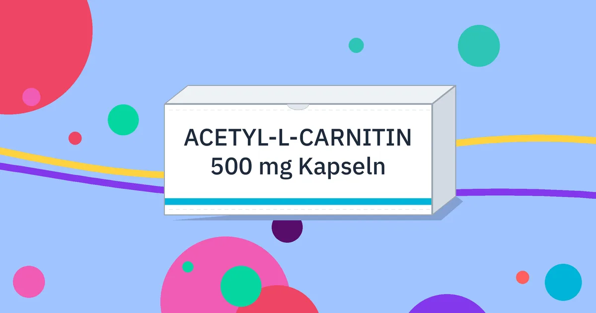 Symbolbild: Packung mit der Aufschrift ACETYL-L-CARNITIN 500 mg Kapseln (PZN 15265477) – Verfügbarkeit und Bezug in Apotheken in Frankfurt am Main