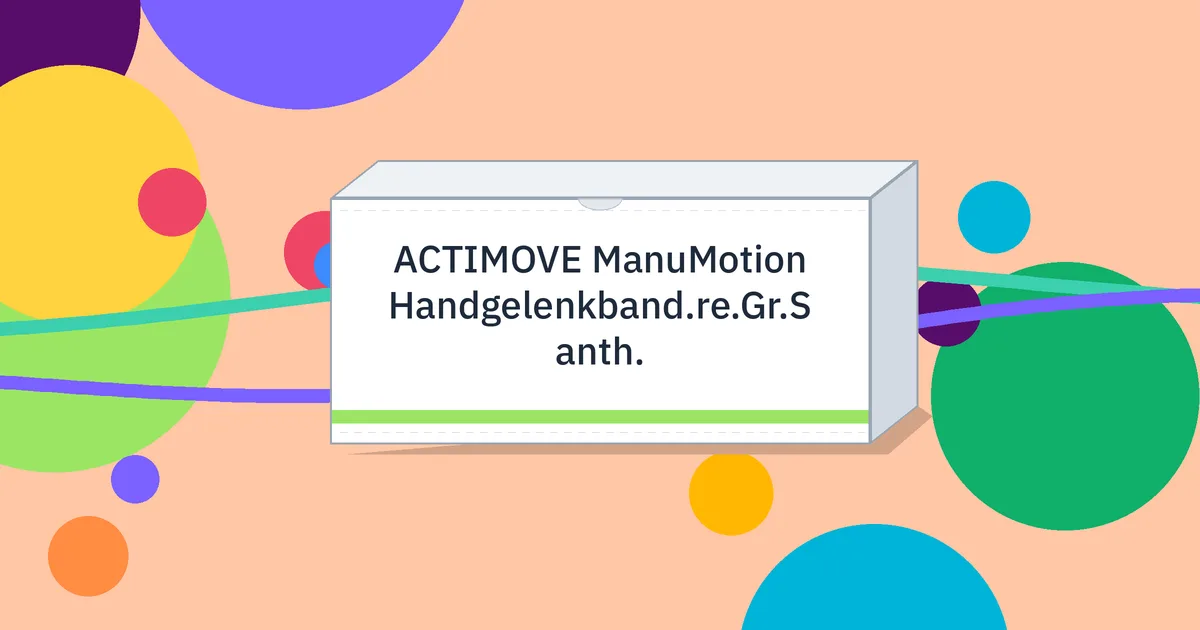 Symbolbild: Packung mit der Aufschrift ACTIMOVE ManuMotion Handgelenkband.re.Gr.S anth. (PZN 17948393) – Verfügbarkeit und Bezug in Apotheken in Frankfurt am Main