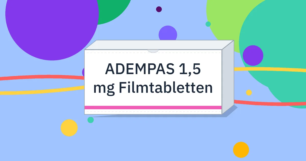 Symbolbild: Packung mit der Aufschrift ADEMPAS 1,5 mg Filmtabletten (PZN 10002862) – Verfügbarkeit und Bezug in Apotheken in Frankfurt am Main