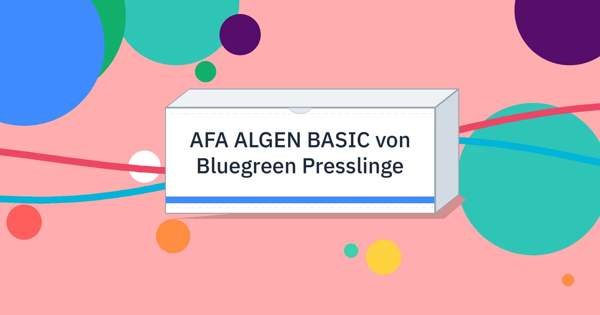 Symbolbild: Packung mit der Aufschrift AFA ALGEN BASIC von Bluegreen Presslinge (PZN 13836556) – Verfügbarkeit und Bezug in Apotheken in Frankfurt am Main