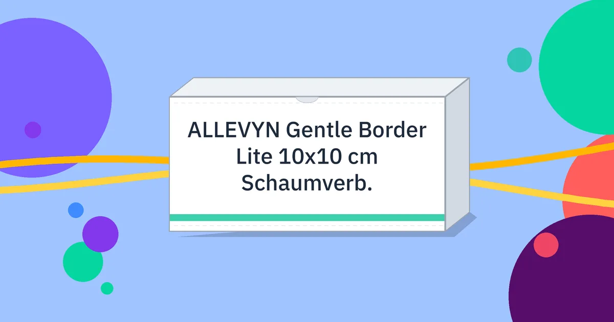 Symbolbild: Packung mit der Aufschrift ALLEVYN Gentle Border Lite 10x10 cm Schaumverb. (PZN 17896756) – Verfügbarkeit und Bezug in Apotheken in Frankfurt am Main