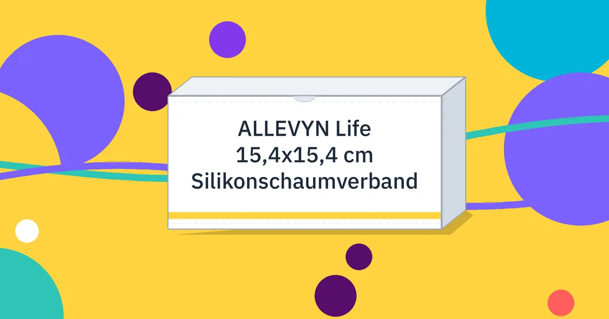 Symbolbild: Packung mit der Aufschrift ALLEVYN Life 15,4x15,4 cm Silikonschaumverband (PZN 10116979) – Verfügbarkeit und Bezug in Apotheken in Frankfurt am Main