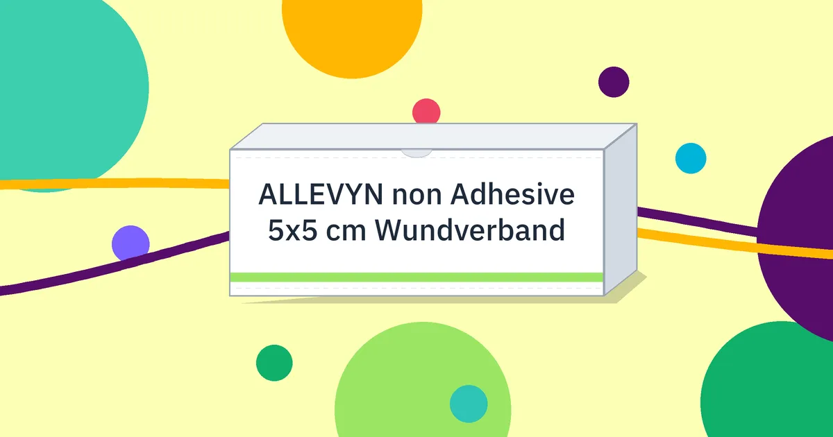 Symbolbild: Packung mit der Aufschrift ALLEVYN non Adhesive 5x5 cm Wundverband (PZN 09694257) – Verfügbarkeit und Bezug in Apotheken in Frankfurt am Main