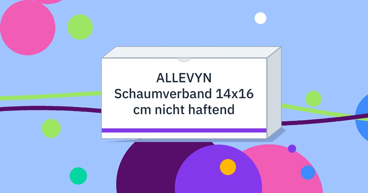 Symbolbild: Packung mit der Aufschrift ALLEVYN Schaumverband 14x16 cm nicht haftend (PZN 02176269) – Verfügbarkeit und Bezug in Apotheken in Frankfurt am Main