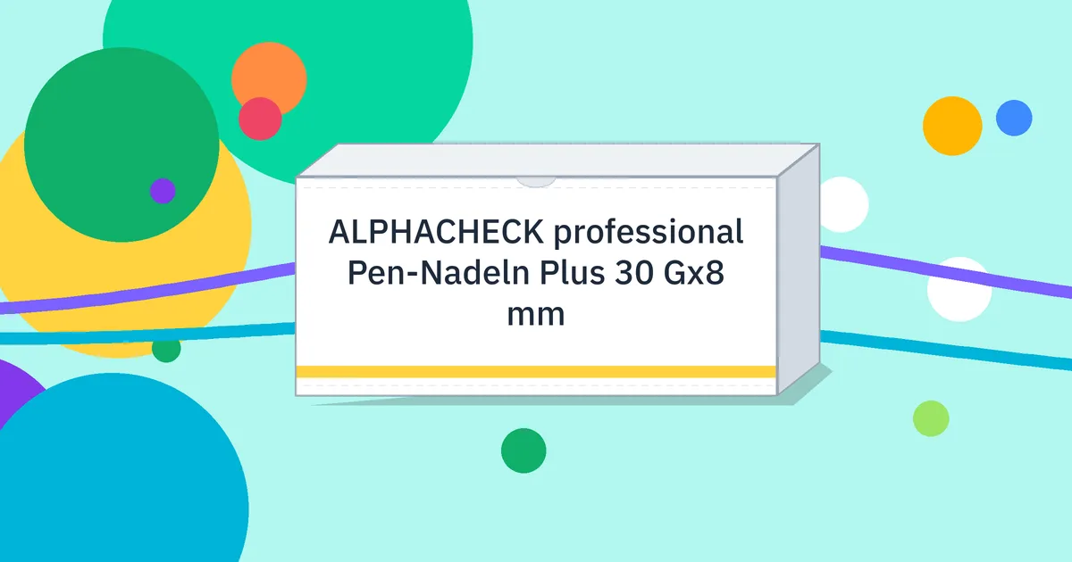 Symbolbild: Packung mit der Aufschrift ALPHACHECK professional Pen-Nadeln Plus 30 Gx8 mm (PZN 18670505) – Verfügbarkeit und Bezug in Apotheken in Frankfurt am Main