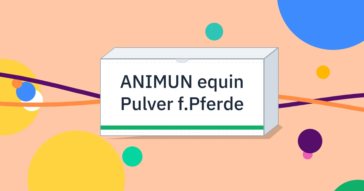 Symbolbild: Packung mit der Aufschrift ANIMUN equin Pulver f.Pferde (PZN 17835105) – Verfügbarkeit und Bezug in Apotheken in Frankfurt am Main