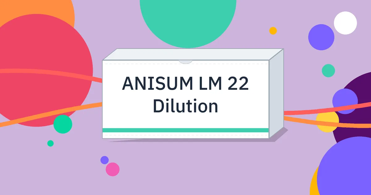 Symbolbild: Packung mit der Aufschrift ANISUM LM 22 Dilution (PZN 12763022) – Verfügbarkeit und Bezug in Apotheken in Frankfurt am Main