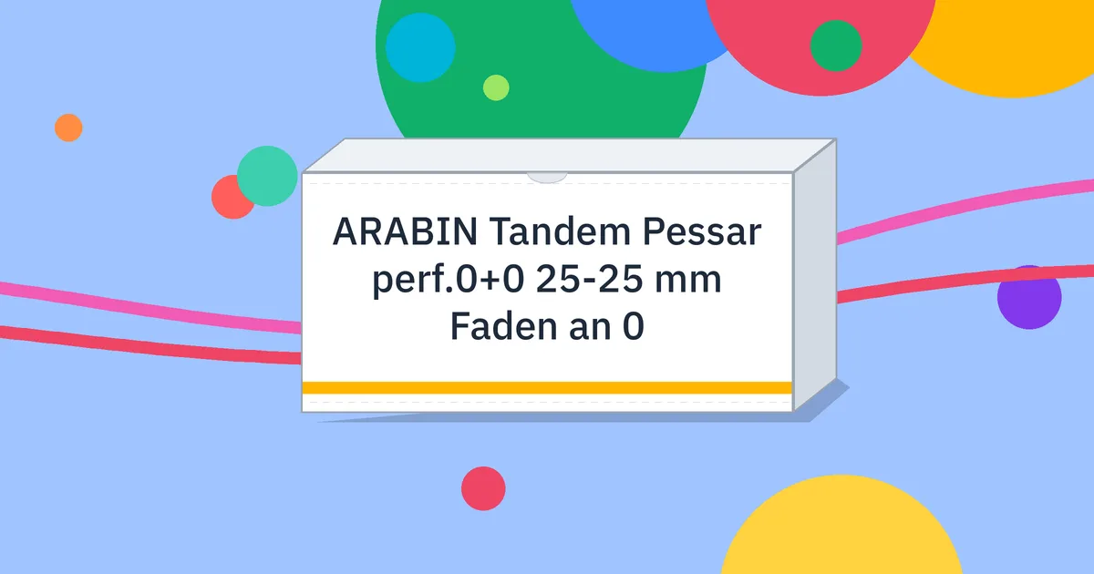 Symbolbild: Packung mit der Aufschrift ARABIN Tandem Pessar perf.0+0 25-25 mm Faden an 0 (PZN 16928081) – Verfügbarkeit und Bezug in Apotheken in Frankfurt am Main