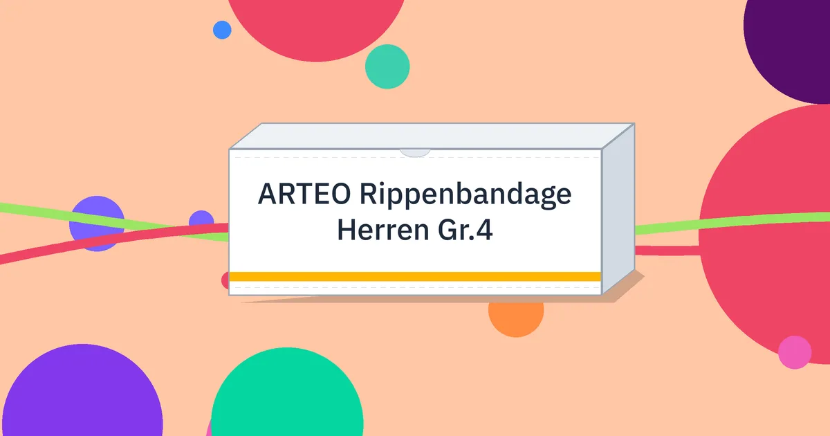 Symbolbild: Packung mit der Aufschrift ARTEO Rippenbandage Herren Gr.4 (PZN 12494970) – Verfügbarkeit und Bezug in Apotheken in Frankfurt am Main