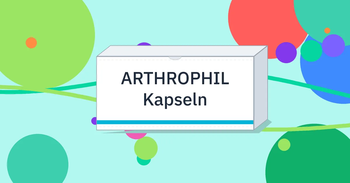 Symbolbild: Packung mit der Aufschrift ARTHROPHIL Kapseln (PZN 18800178) – Verfügbarkeit und Bezug in Apotheken in Frankfurt am Main