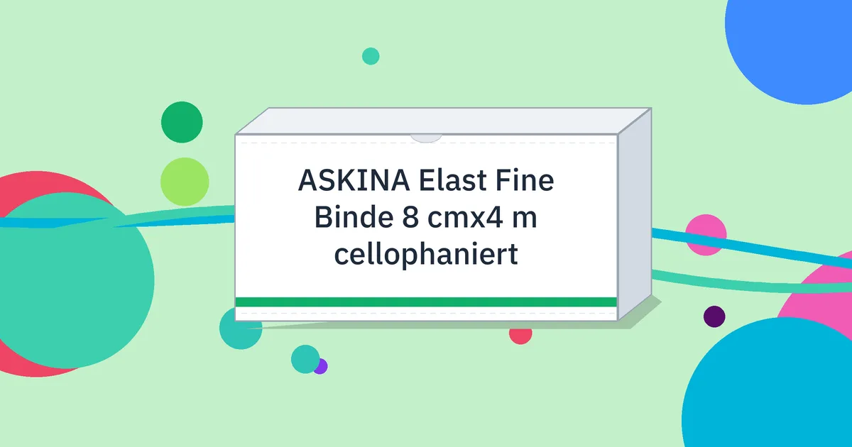 Symbolbild: Packung mit der Aufschrift ASKINA Elast Fine Binde 8 cmx4 m cellophaniert (PZN 01225959) – Verfügbarkeit und Bezug in Apotheken in Frankfurt am Main