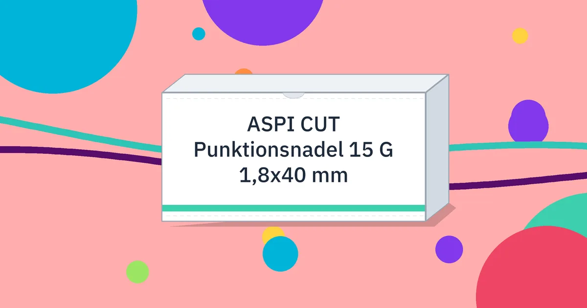 Symbolbild: Packung mit der Aufschrift ASPI CUT Punktionsnadel 15 G 1,8x40 mm (PZN 20085352) – Verfügbarkeit und Bezug in Apotheken in Frankfurt am Main