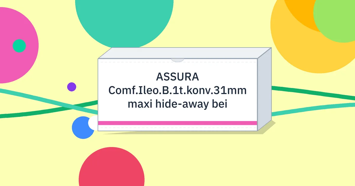 Symbolbild: Packung mit der Aufschrift ASSURA Comf.Ileo.B.1t.konv.31mm maxi hide-away bei (PZN 01691093) – Verfügbarkeit und Bezug in Apotheken in Frankfurt am Main
