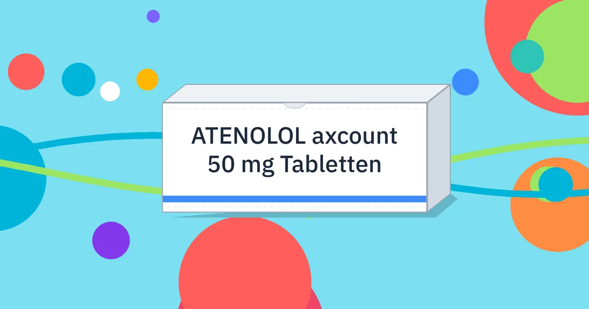 Symbolbild: Packung mit der Aufschrift ATENOLOL axcount 50 mg Tabletten (PZN 10989035) – Verfügbarkeit und Bezug in Apotheken in Frankfurt am Main