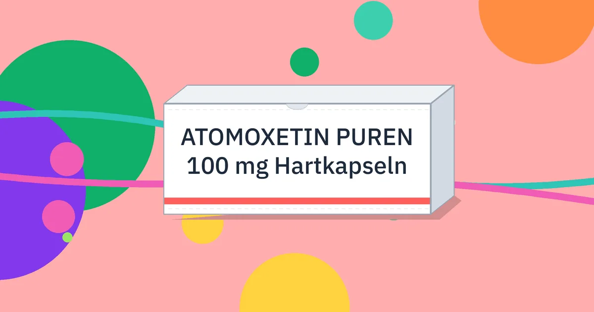 Symbolbild: Packung mit der Aufschrift ATOMOXETIN PUREN 100 mg Hartkapseln (PZN 14375755) – Verfügbarkeit und Bezug in Apotheken in Frankfurt am Main