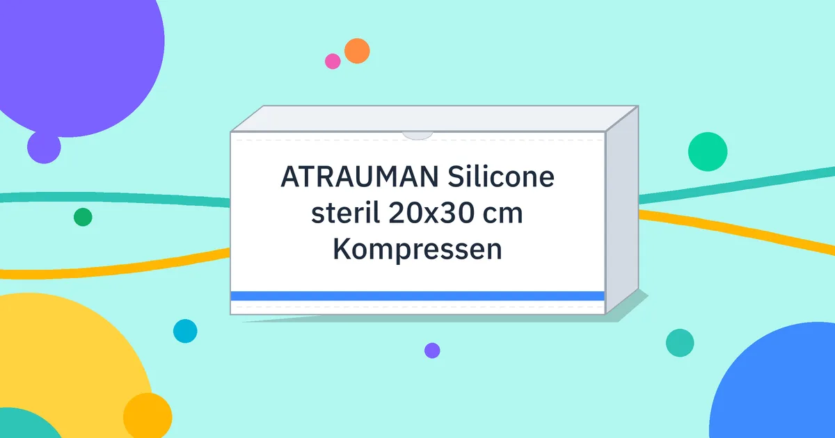 Symbolbild: Packung mit der Aufschrift ATRAUMAN Silicone steril 20x30 cm Kompressen (PZN 20416174) – Verfügbarkeit und Bezug in Apotheken in Frankfurt am Main