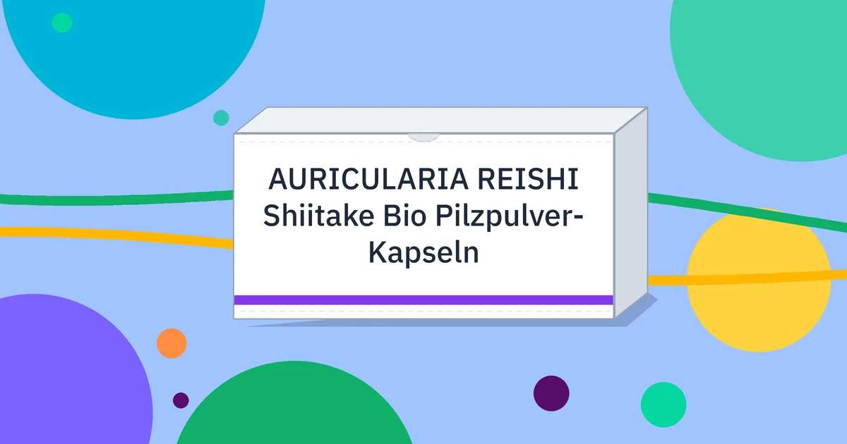 Symbolbild: Packung mit der Aufschrift AURICULARIA REISHI Shiitake Bio Pilzpulver-Kapseln (PZN 19710394) – Verfügbarkeit und Bezug in Apotheken in Frankfurt am Main