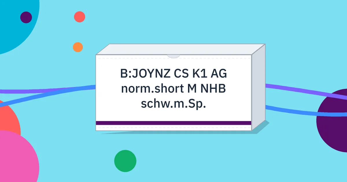 Symbolbild: Packung mit der Aufschrift B:JOYNZ CS K1 AG norm.short M NHB schw.m.Sp. (PZN 20530763) – Verfügbarkeit und Bezug in Apotheken in Frankfurt am Main