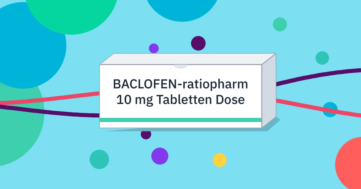 Symbolbild: Packung mit der Aufschrift BACLOFEN-ratiopharm 10 mg Tabletten Dose (PZN 19535695) – Verfügbarkeit und Bezug in Apotheken in Frankfurt am Main