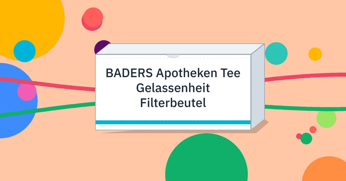 Symbolbild: Packung mit der Aufschrift BADERS Apotheken Tee Gelassenheit Filterbeutel (PZN 09738486) – Verfügbarkeit und Bezug in Apotheken in Frankfurt am Main
