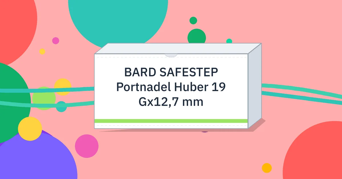 Symbolbild: Packung mit der Aufschrift BARD SAFESTEP Portnadel Huber 19 Gx12,7 mm (PZN 17296269) – Verfügbarkeit und Bezug in Apotheken in Frankfurt am Main
