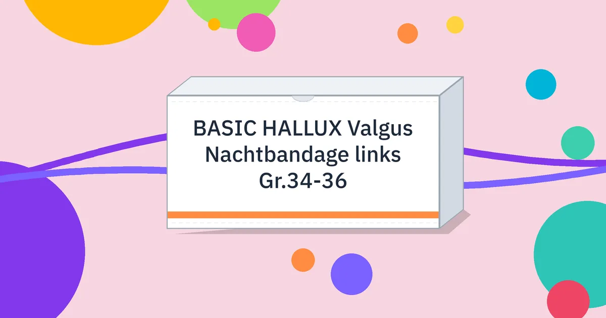 Symbolbild: Packung mit der Aufschrift BASIC HALLUX Valgus Nachtbandage links Gr.34-36 (PZN 15380907) – Verfügbarkeit und Bezug in Apotheken in Frankfurt am Main