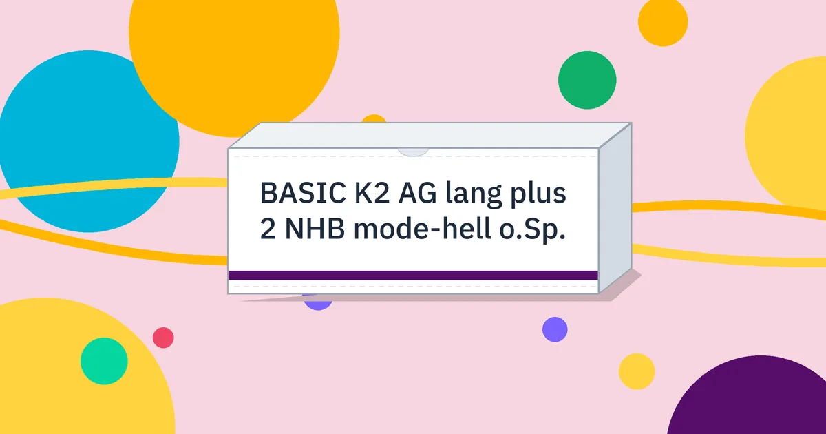 Symbolbild: Packung mit der Aufschrift BASIC K2 AG lang plus 2 NHB mode-hell o.Sp. (PZN 20266705) – Verfügbarkeit und Bezug in Apotheken in Frankfurt am Main