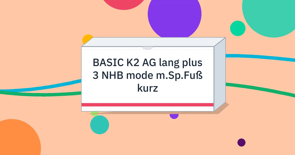 Symbolbild: Packung mit der Aufschrift BASIC K2 AG lang plus 3 NHB mode m.Sp.Fuß kurz (PZN 20267314) – Verfügbarkeit und Bezug in Apotheken in Frankfurt am Main