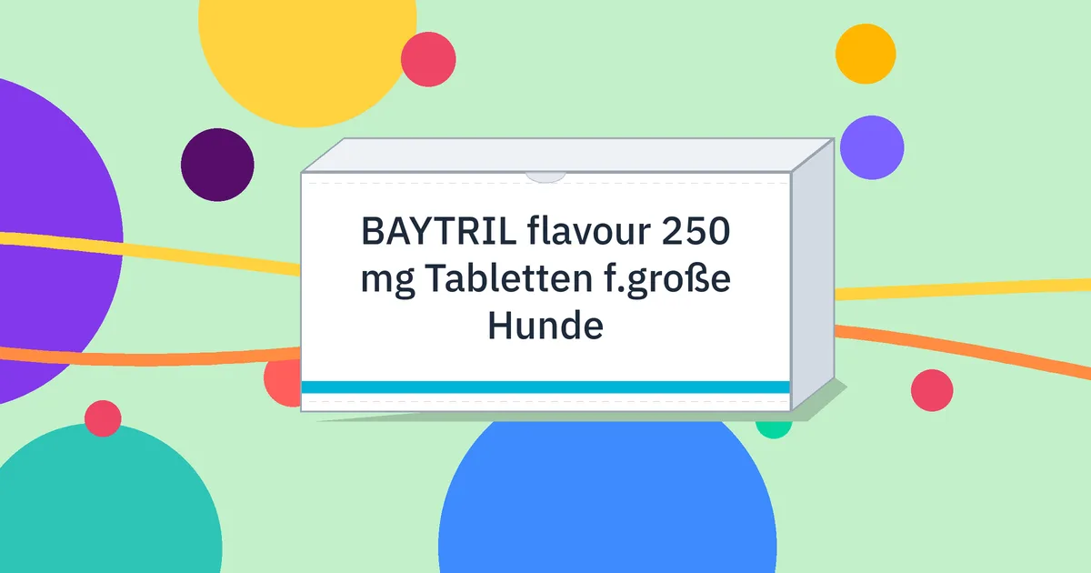 Symbolbild: Packung mit der Aufschrift BAYTRIL flavour 250 mg Tabletten f.große Hunde (PZN 09174670) – Verfügbarkeit und Bezug in Apotheken in Frankfurt am Main
