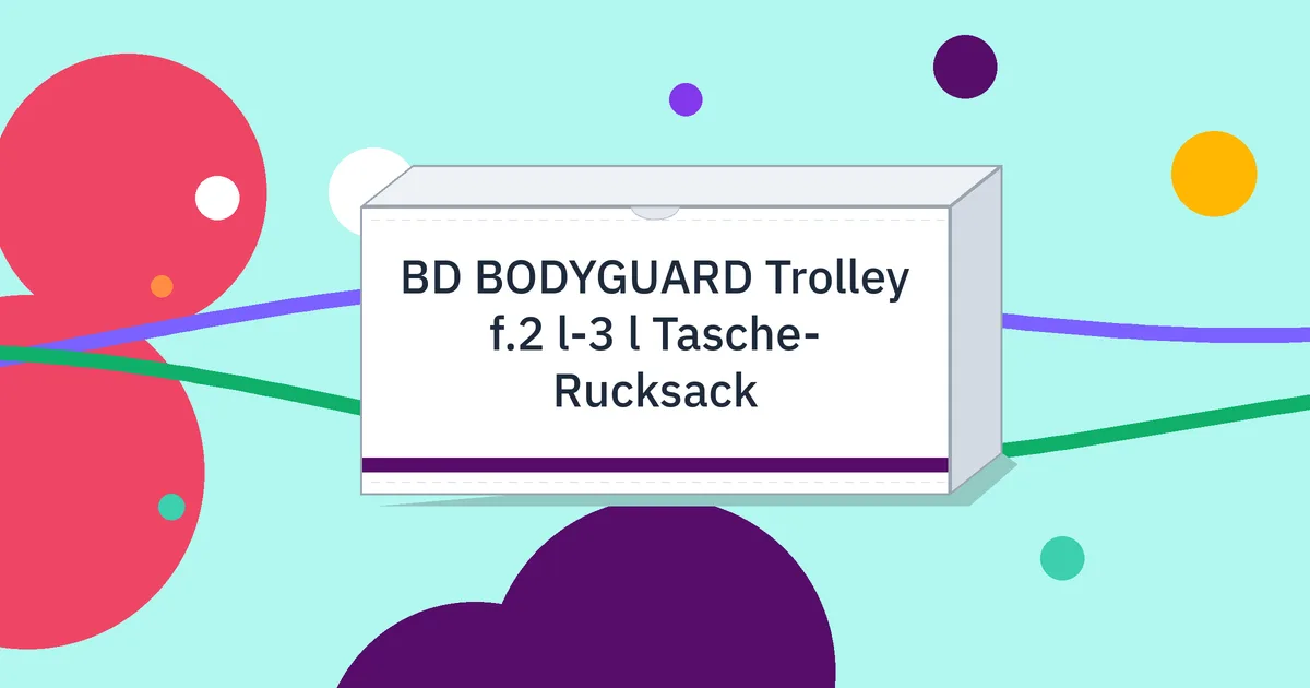 Symbolbild: Packung mit der Aufschrift BD BODYGUARD Trolley f.2 l-3 l Tasche-Rucksack (PZN 19727354) – Verfügbarkeit und Bezug in Apotheken in Frankfurt am Main