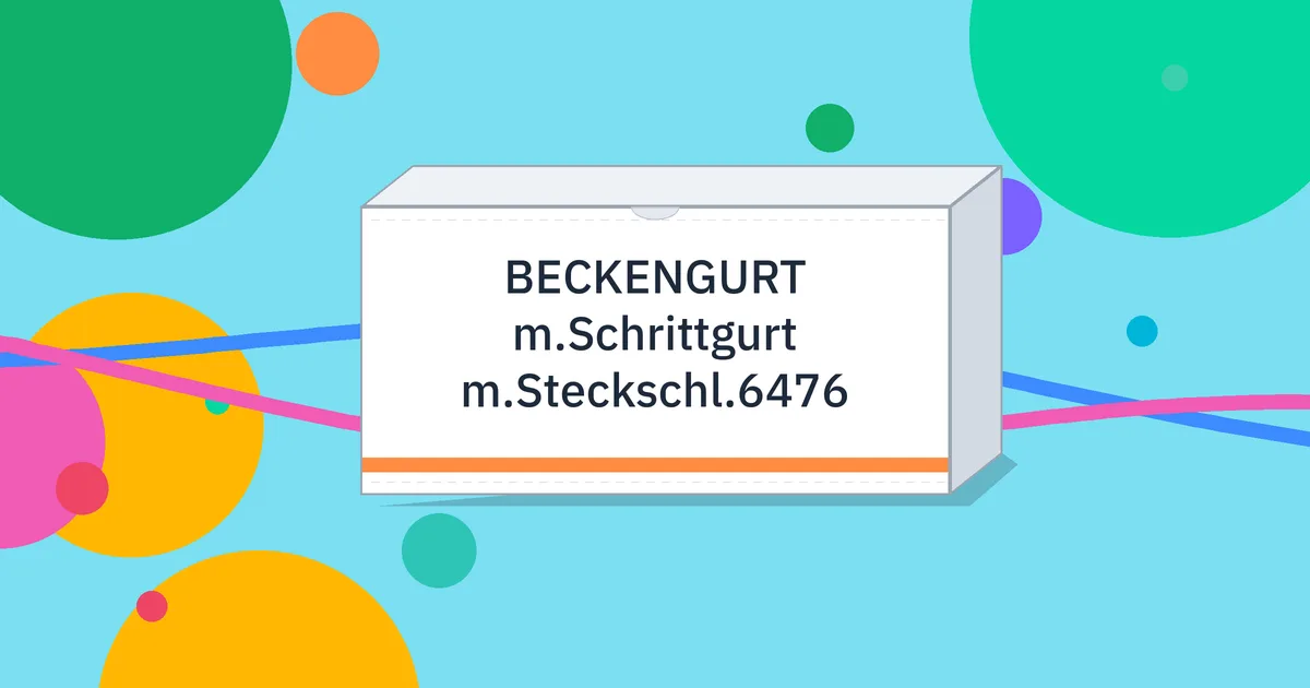 Symbolbild: Packung mit der Aufschrift BECKENGURT m.Schrittgurt m.Steckschl.6476 (PZN 14298138) – Verfügbarkeit und Bezug in Apotheken in Frankfurt am Main