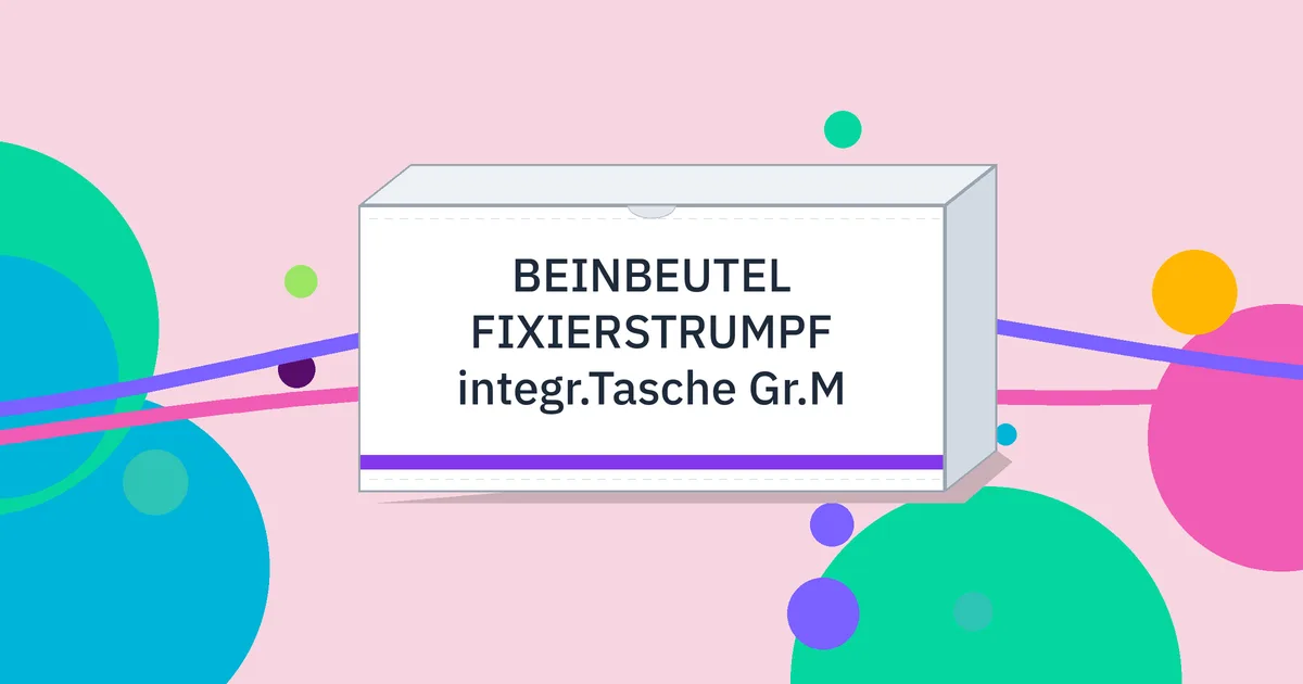 Symbolbild: Packung mit der Aufschrift BEINBEUTEL FIXIERSTRUMPF integr.Tasche Gr.M (PZN 08845748) – Verfügbarkeit und Bezug in Apotheken in Frankfurt am Main