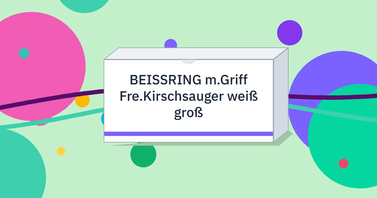 Symbolbild: Packung mit der Aufschrift BEISSRING m.Griff Fre.Kirschsauger weiß groß (PZN 01724378) – Verfügbarkeit und Bezug in Apotheken in Frankfurt am Main