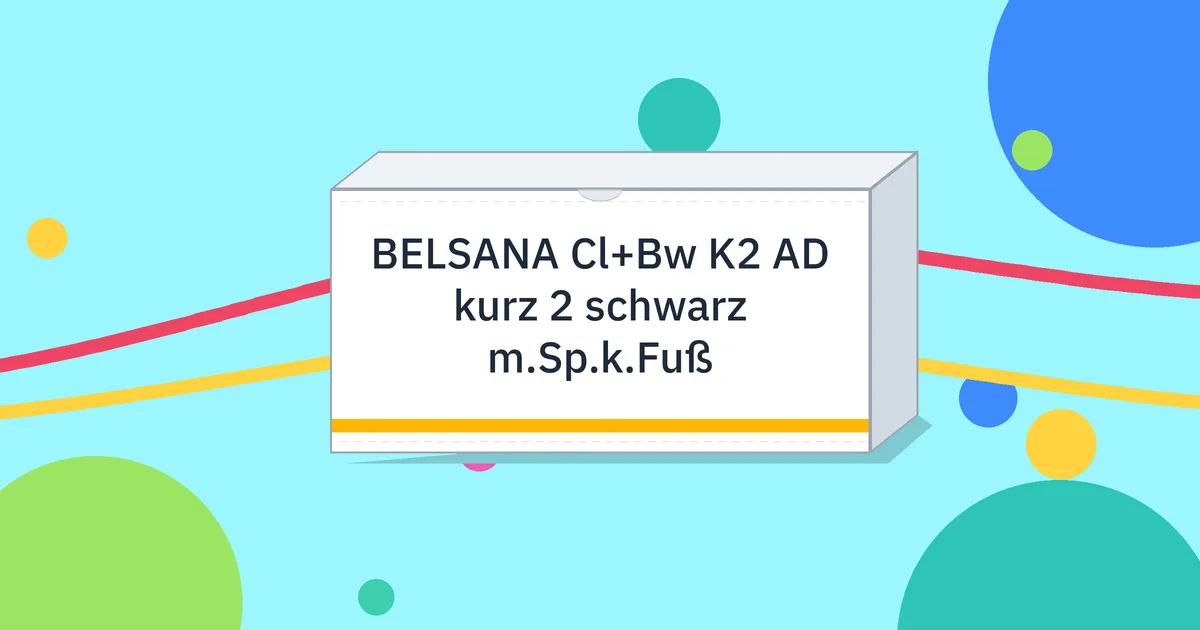 Symbolbild: Packung mit der Aufschrift BELSANA Cl+Bw K2 AD kurz 2 schwarz m.Sp.k.Fuß (PZN 12240850) – Verfügbarkeit und Bezug in Apotheken in Frankfurt am Main