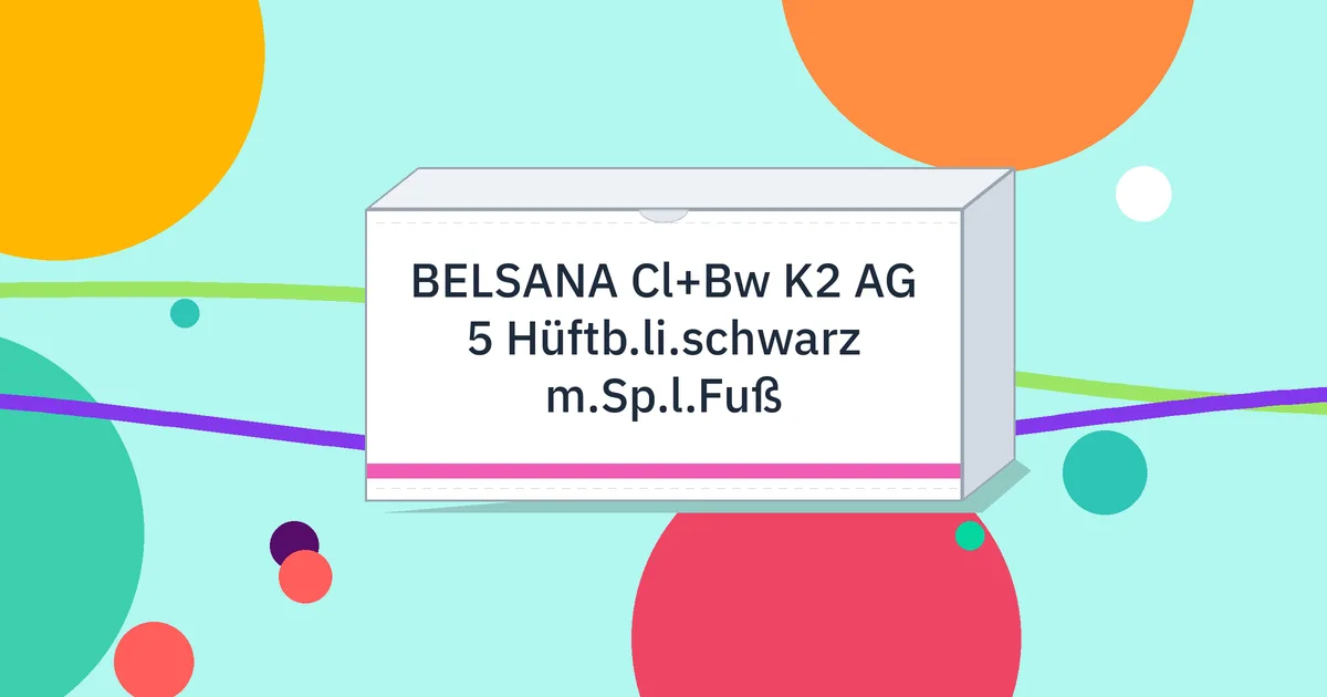 Symbolbild: Packung mit der Aufschrift BELSANA Cl+Bw K2 AG 5 Hüftb.li.schwarz m.Sp.l.Fuß (PZN 12255018) – Verfügbarkeit und Bezug in Apotheken in Frankfurt am Main